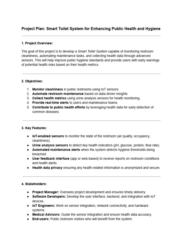 Project Plan - Smart Toilet System For Enhancing Public Health and ...