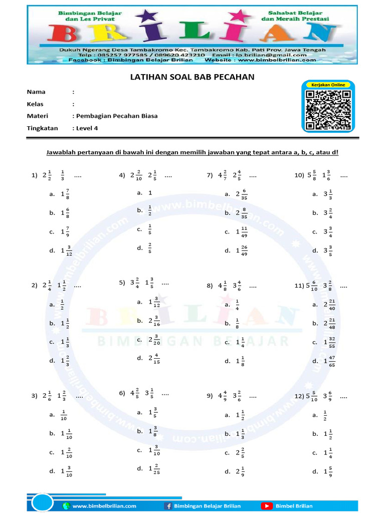 Soal Pembagian Pecahan Level 4 | PDF
