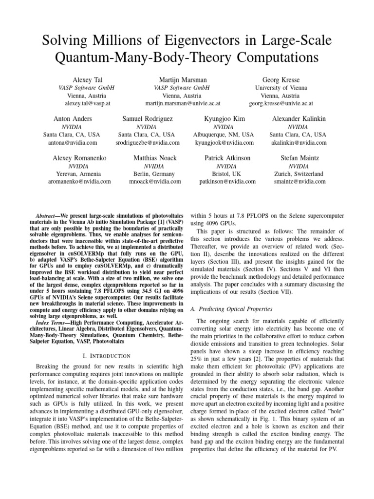 Solving Millions of Eigenvectors in Large-Scale Quantum-Many-Body-Theory Computations | PDF ...