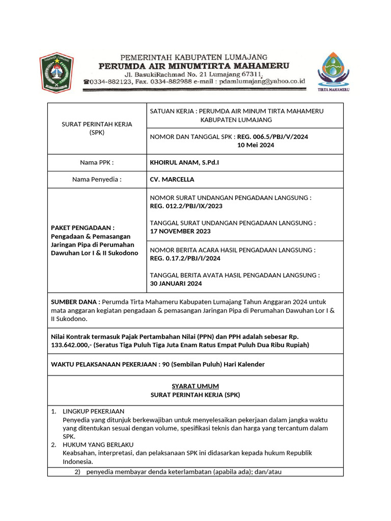 New SPK Cv. Marcella Dan Cv. Lima Jaya | PDF