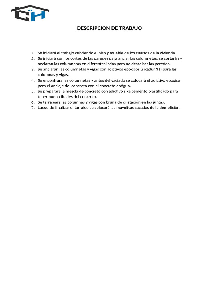 DESCRIPCION DE TRABAJO | PDF