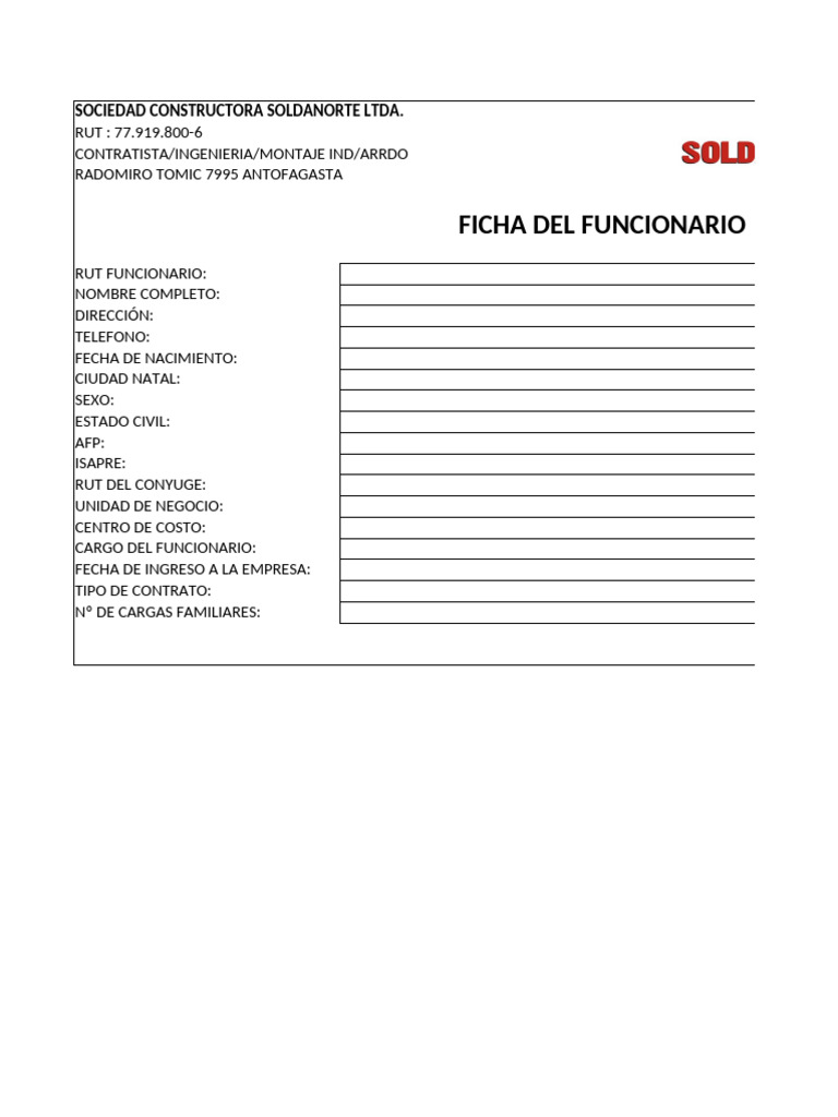 For.sn.AP-002.2017 Ficha de Funcionario | PDF
