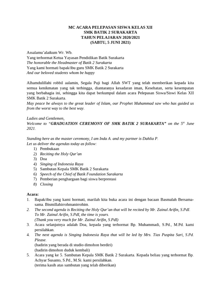 MC Acara Pelepasan Siswa Kelas Xii | PDF