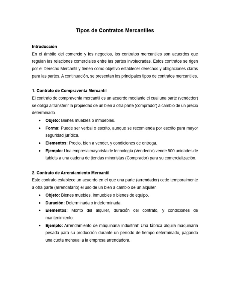 Tipos de Contratos Mercantiles | PDF