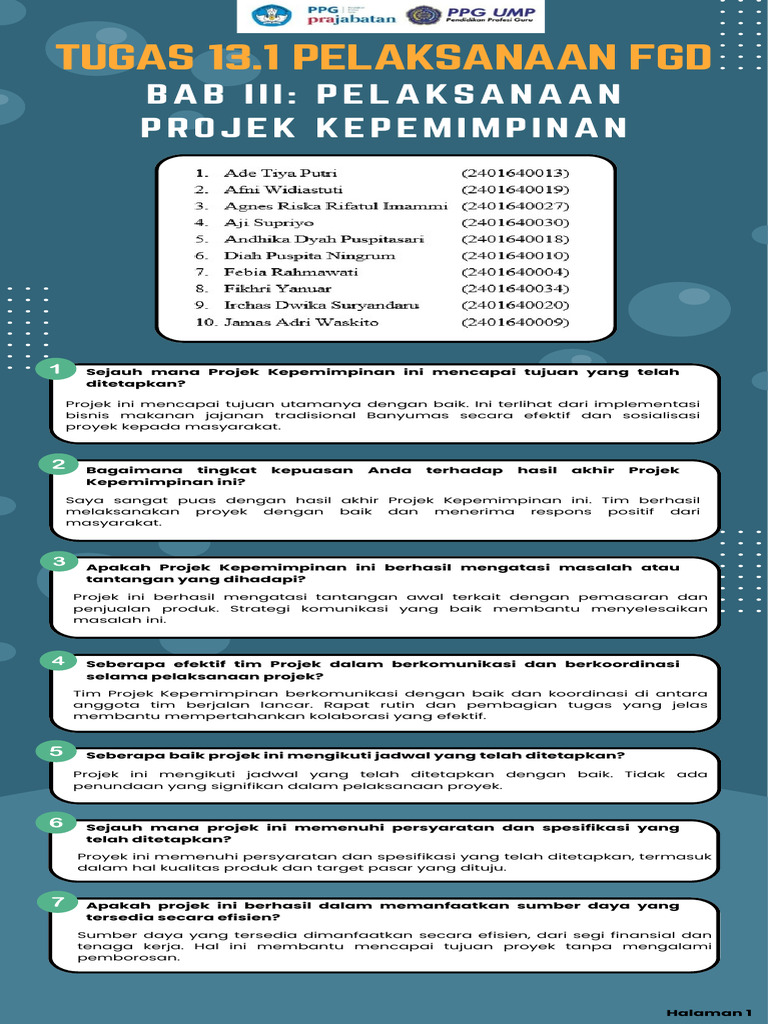 Tugas 13.1. Pelaksanaan FGD Atau Survey Evaluasi Untuk Mengukur Ketuntasan Pelaksanaan Projek ...