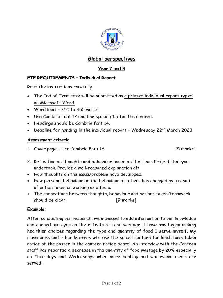 Term 2 ETE Individual Report Task | PDF | Behavior Modification | Career & Growth