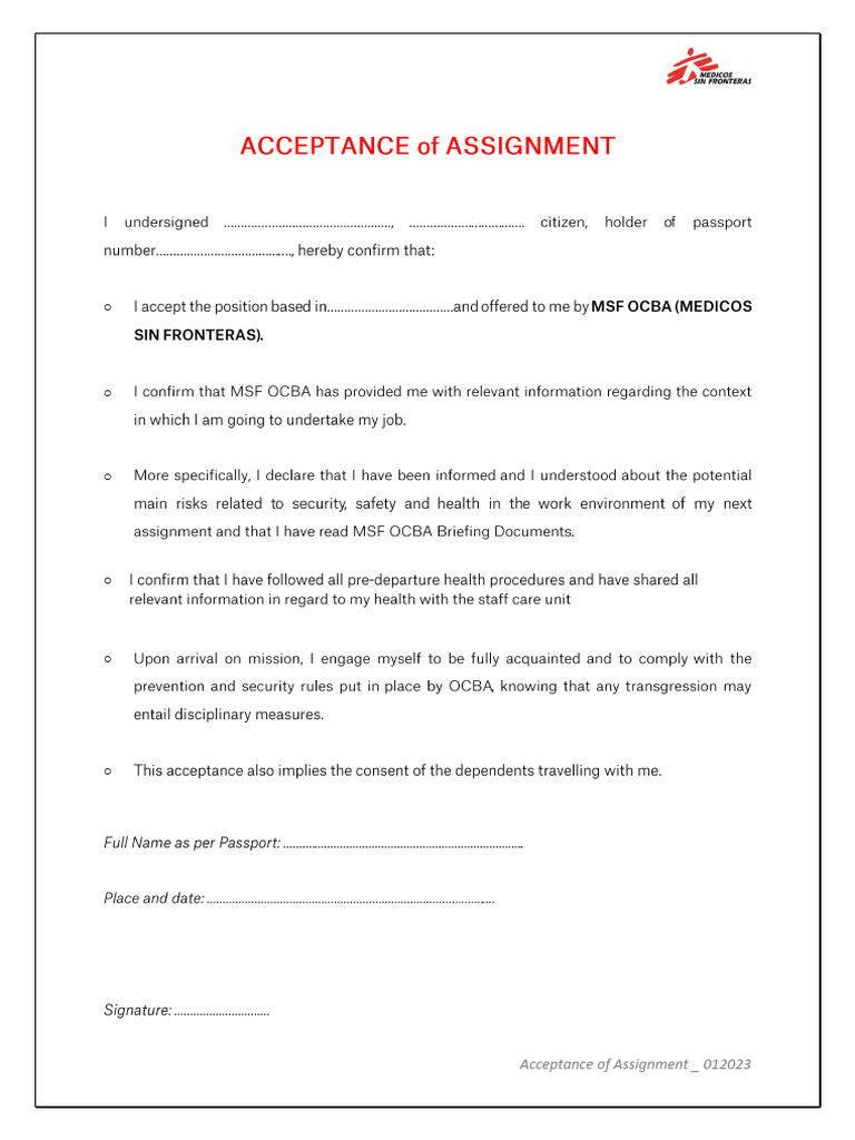 4acceptance of Assignment | PDF