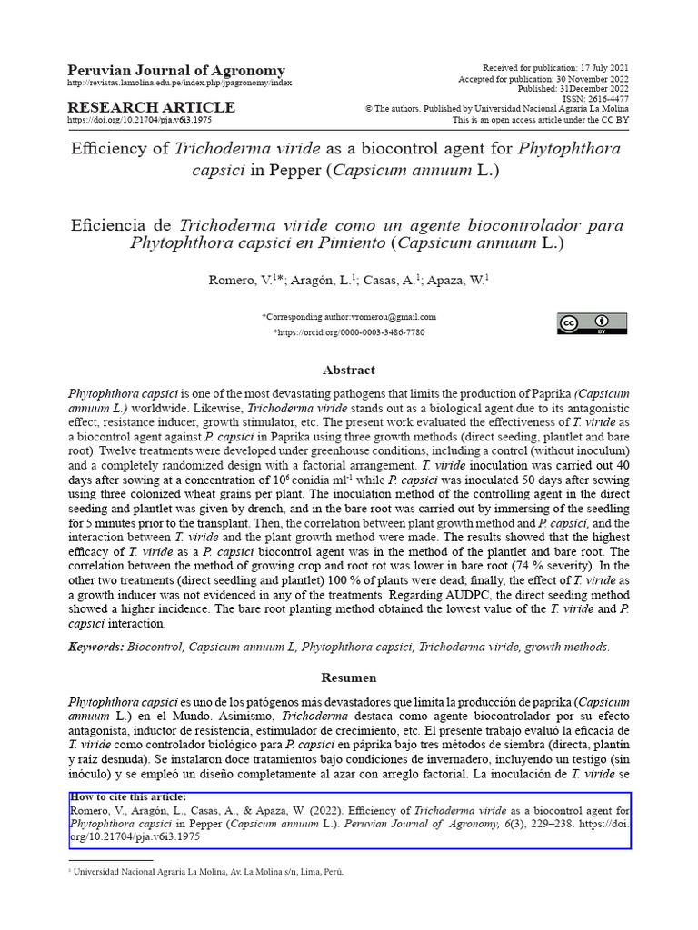 Efficiency Of Trichoderma Viride As A Biocontrol Agent For Phytophthora Pdf