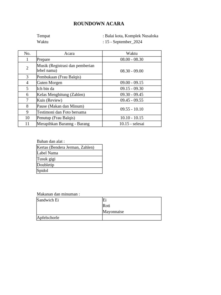 Roundown Acara 15 September 2024 | PDF