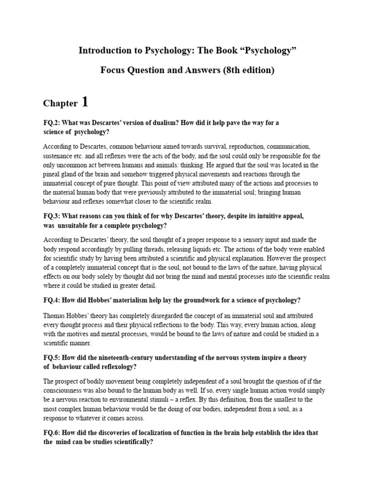 Introduction To Psychology Focus Questions | PDF
