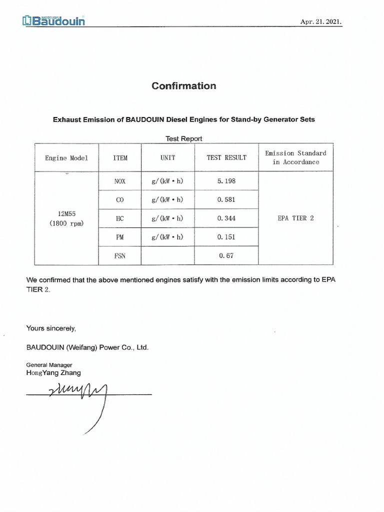 Baudouin Emission Test - 12M55 | PDF