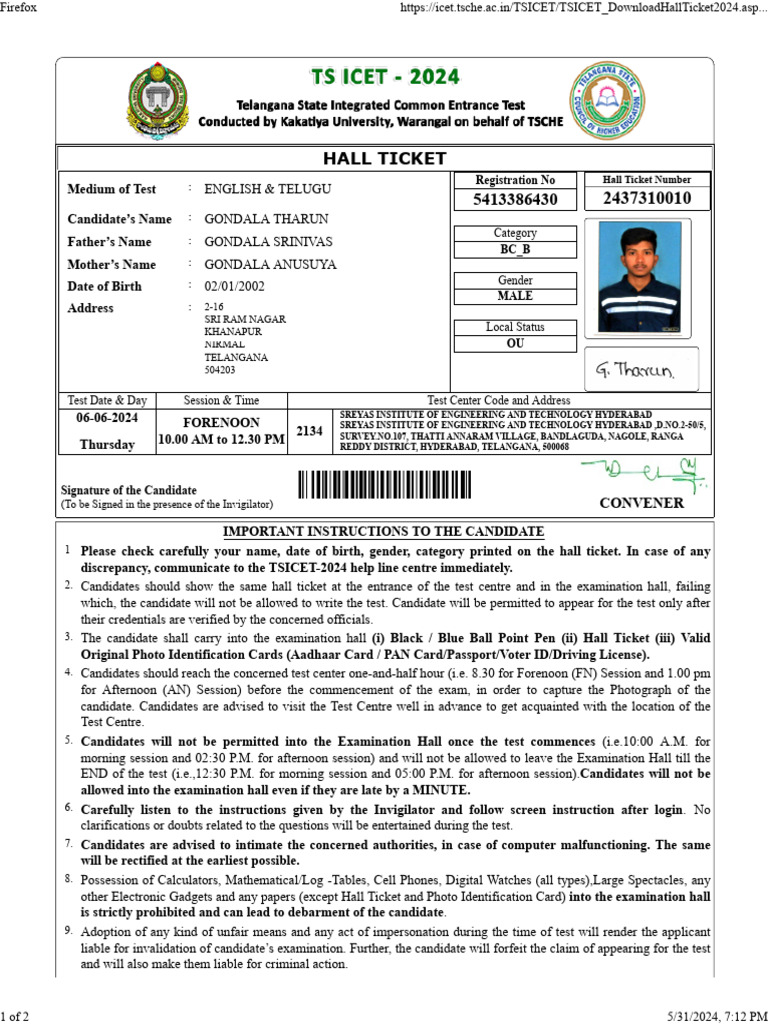 TSICET DownloadHallTicket2024.aspx | PDF | Access Control | Government ...