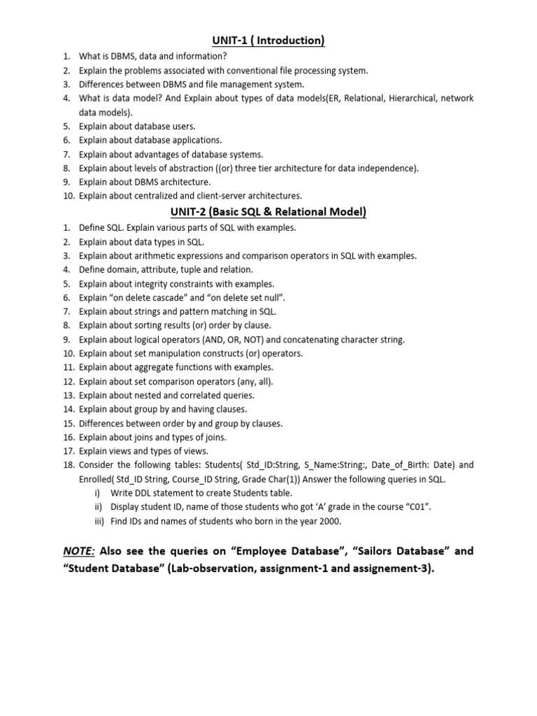 Dbms Important Questions | PDF Dbms Important Questions | PDF