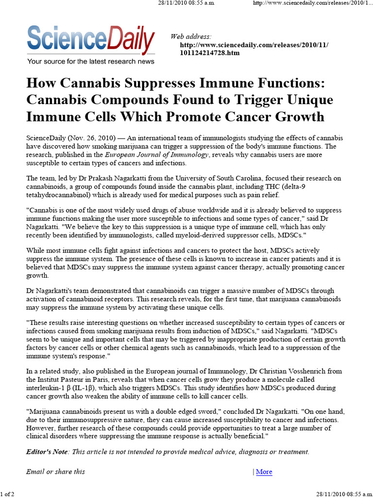 How Cannabis Suppresses Immune Functions | PDF