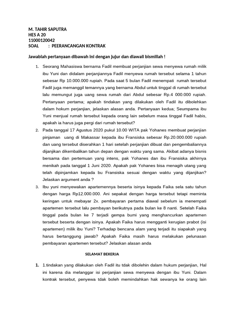 Final Perancangan Kontrak Tahir | PDF