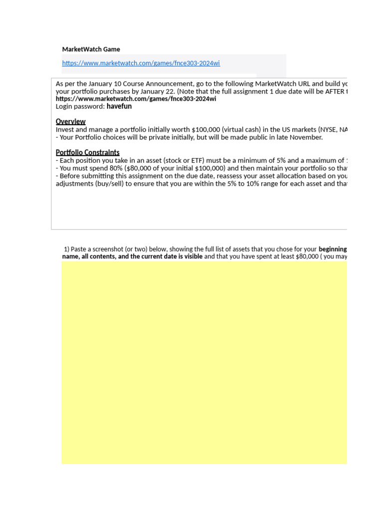 Assign1 - FNCE 303 | PDF