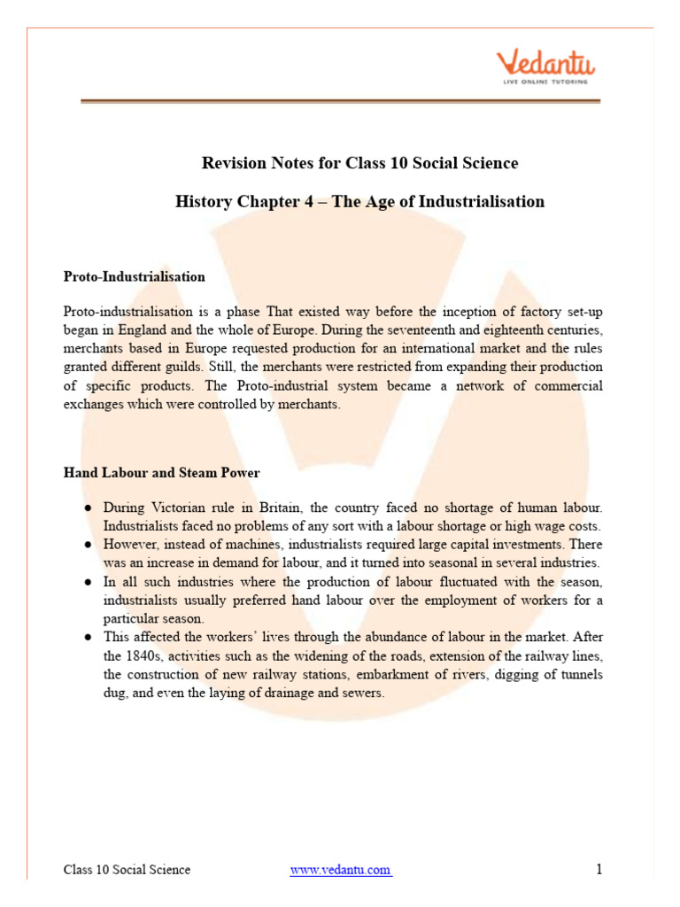 History Chapter 4 The Age of Industrialisation Class 10 Notes FREE PDF ...