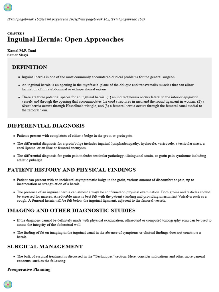 Chapter 1 Inguinal Hernia Open Approaches Pdf