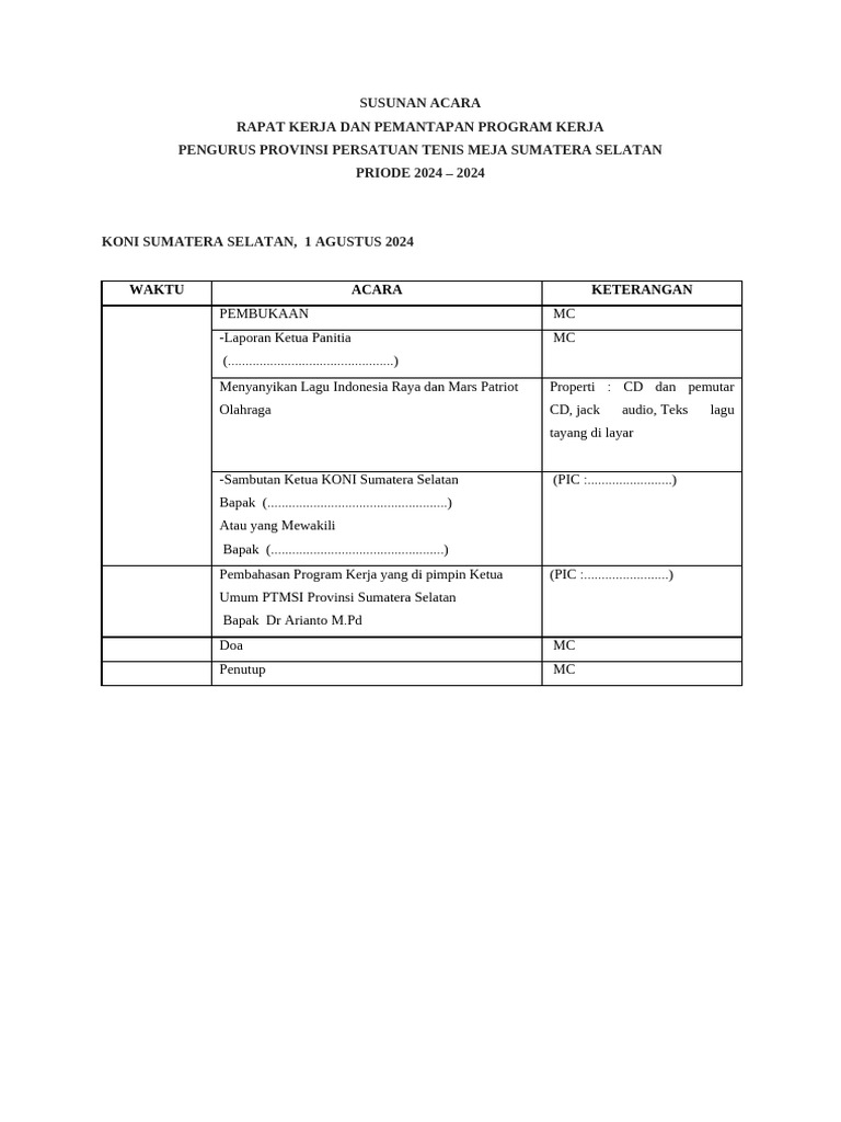 Susunan Acara Raker Ptmsi | PDF