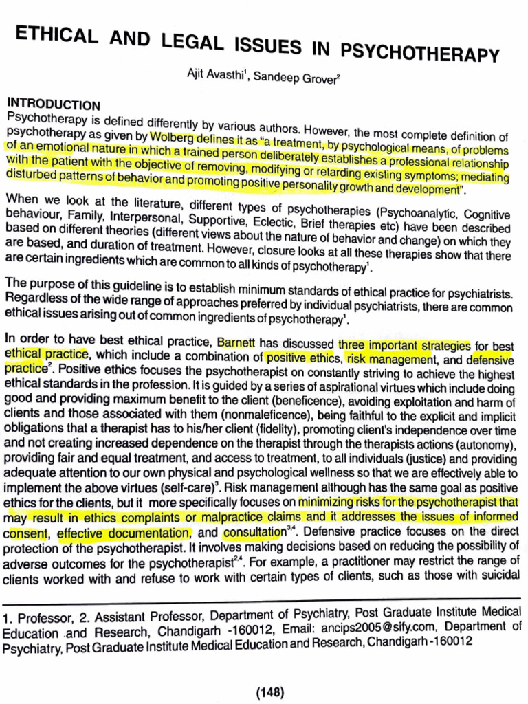 Ethical Issues in Clinical Psychology | PDF | Psychotherapy ...