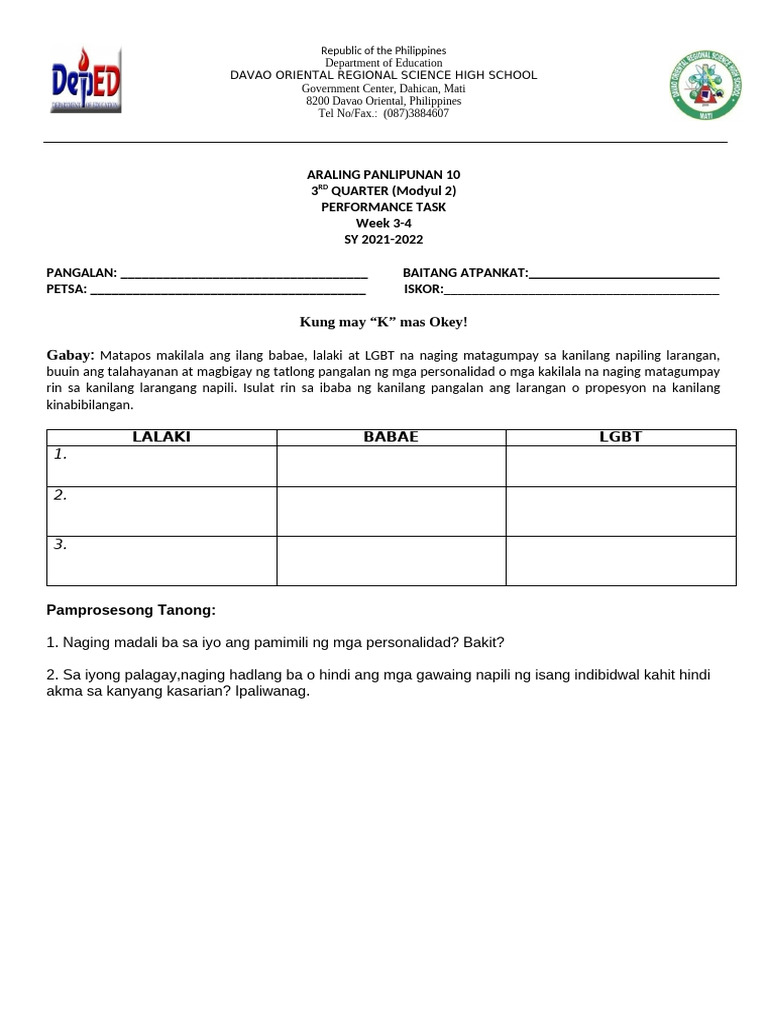 PERFORMANCE TASK(MODULE 2) | PDF