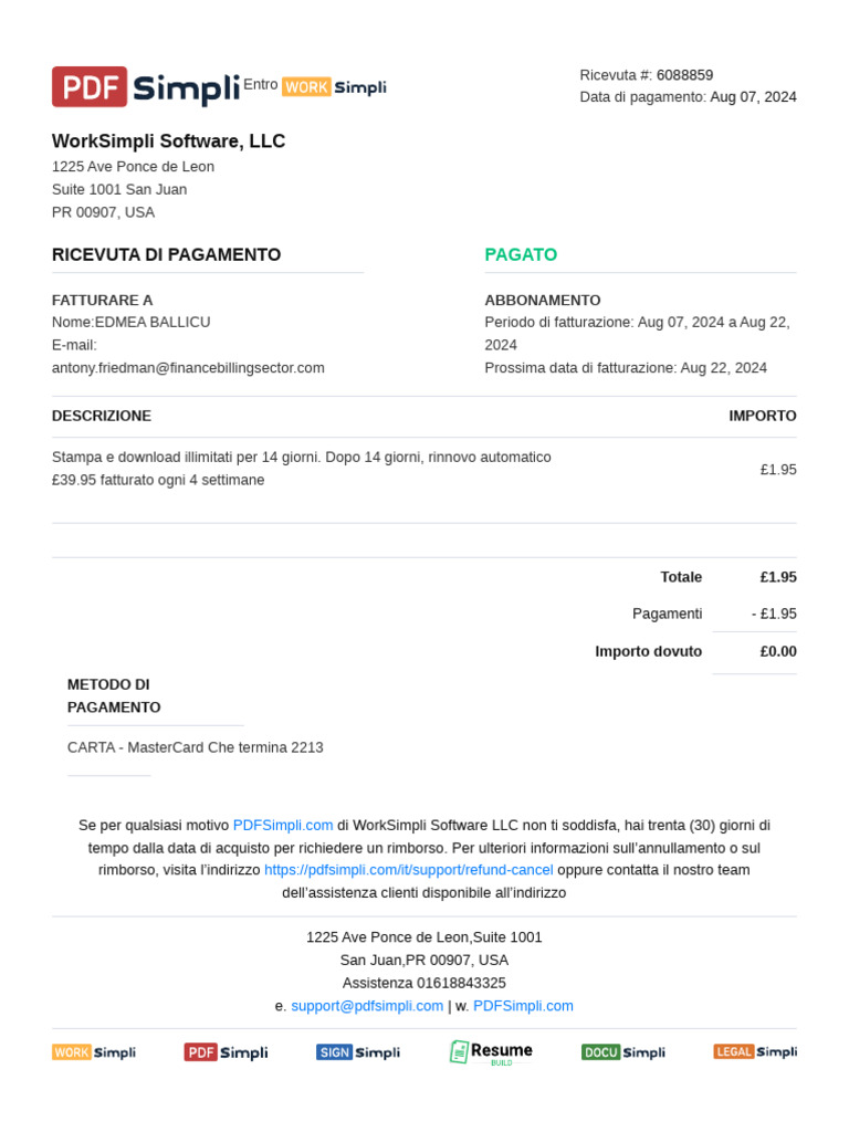 Payment Receipt for WorkSimpli Subscription | PDF