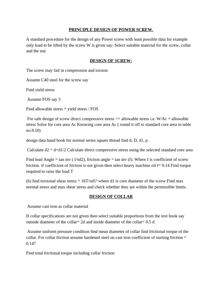 Principle Design of Power Screw | PDF
