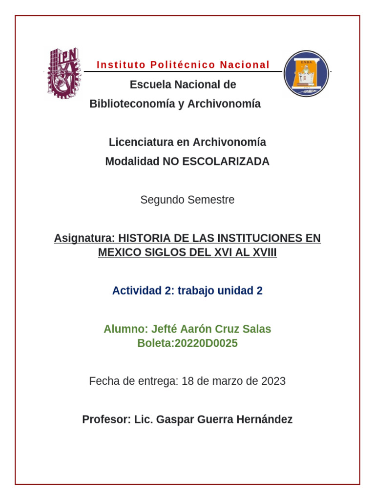 Act03 - Hist - Trabajo Unidad 2 - Cruz, Jefté Aarón | PDF