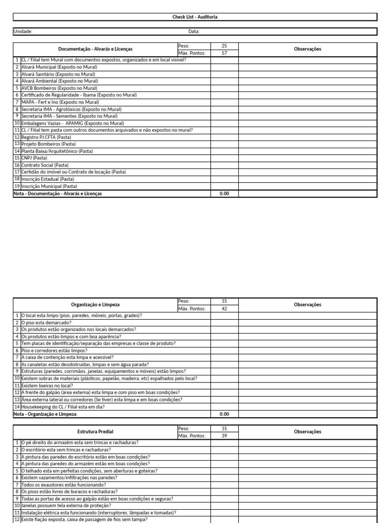 Check List - Auditoria Interna Revisao 1 | PDF Check List - Auditoria Interna Revisao 1 | PDF