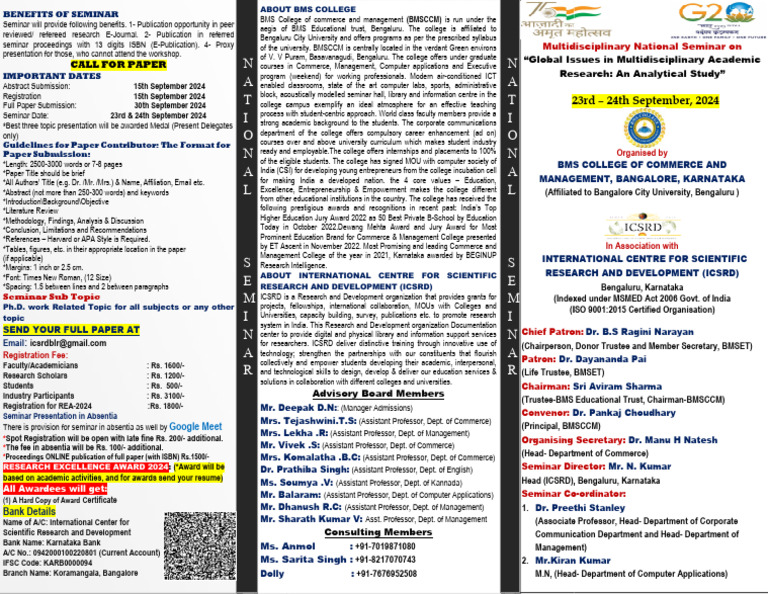 National Seminar at BMSCCM, Bangalore | PDF