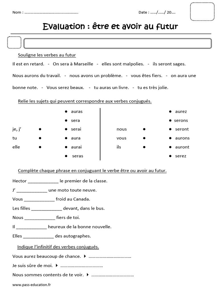 Etre Et Avoir Au Futur Ce1 Evaluation | PDF