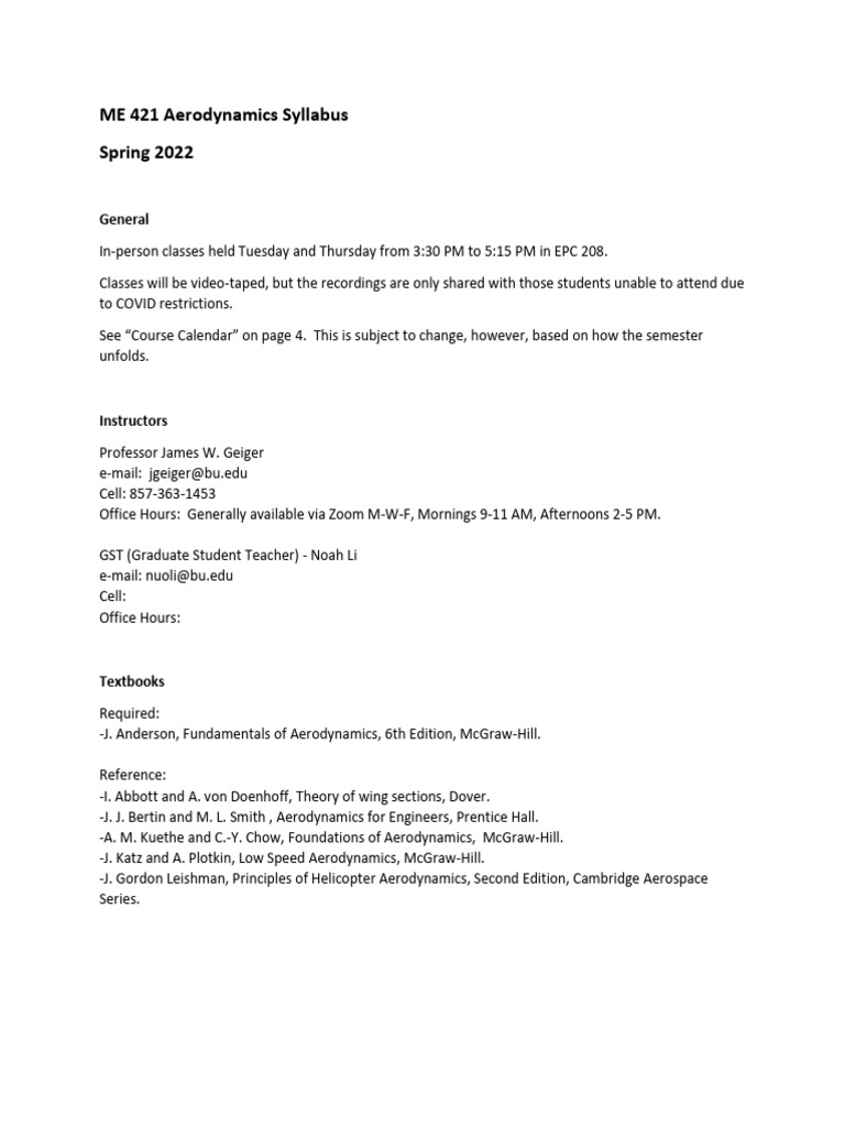 ME421 Spring2022 Syllabus | PDF