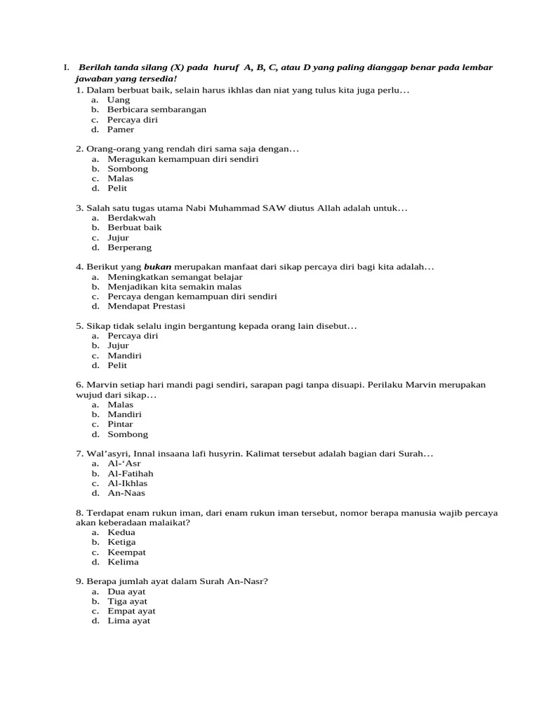 Soal PAI MID Kelas 3 | PDF