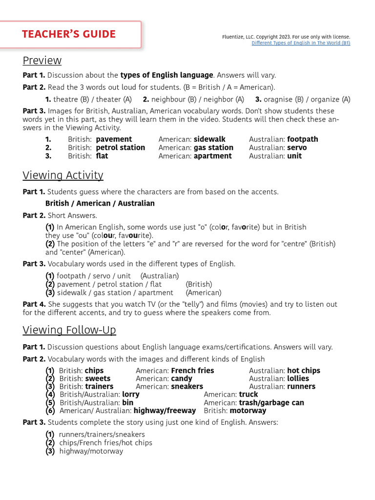 Differenttypesofenglishintheworld Teacherguide | PDF