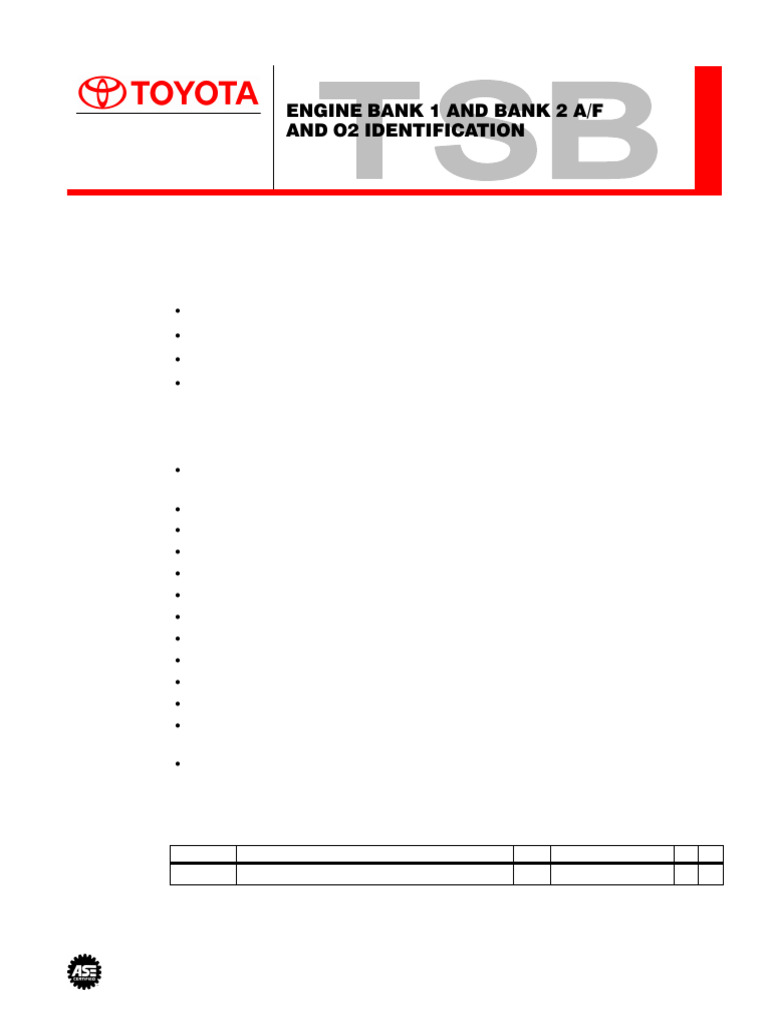 TOYOTA Technical Service BULLETIN ENGINE BANK 1 AND BANK 2 | PDF