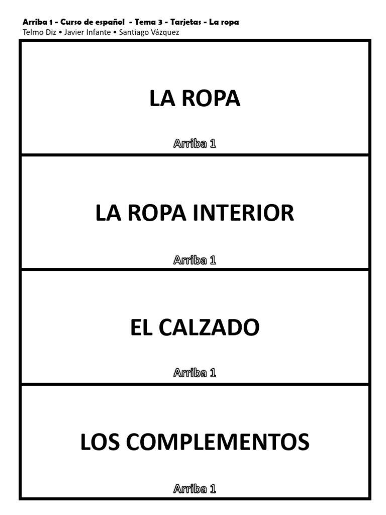 Arriba 1 - Tema 3 - Tarjetas - La Ropa | PDF