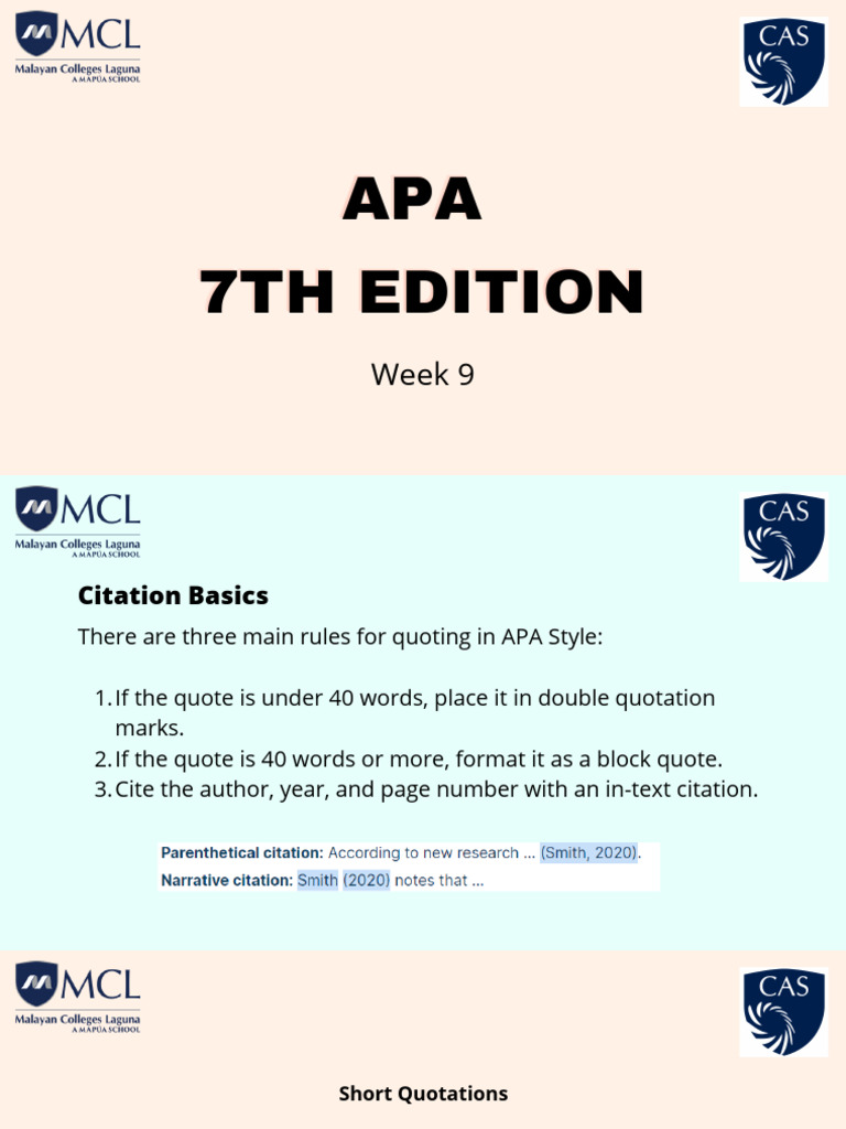 Lesson 15 - APA 7TH Edition | PDF | Apa Style | Citation