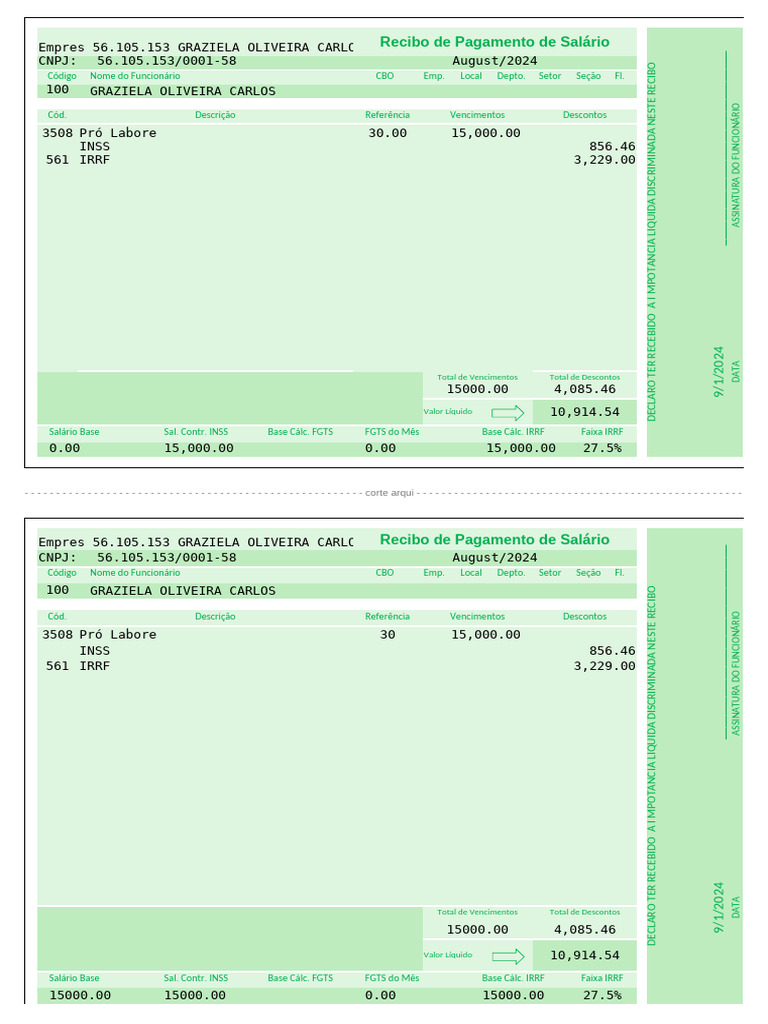 Modelo de Holerite e Recibo Gratis | PDF