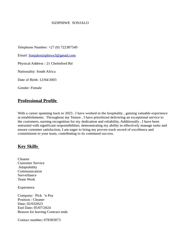 Siziphiwe CV | PDF