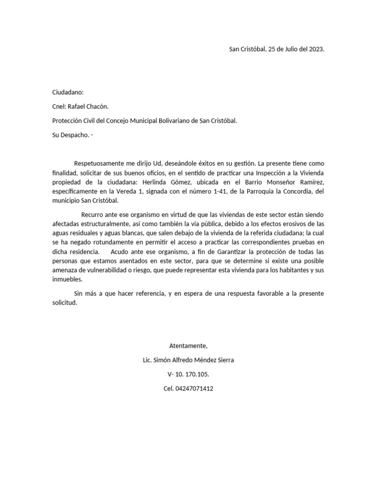 Oficio Proteccion Civil. | PDF