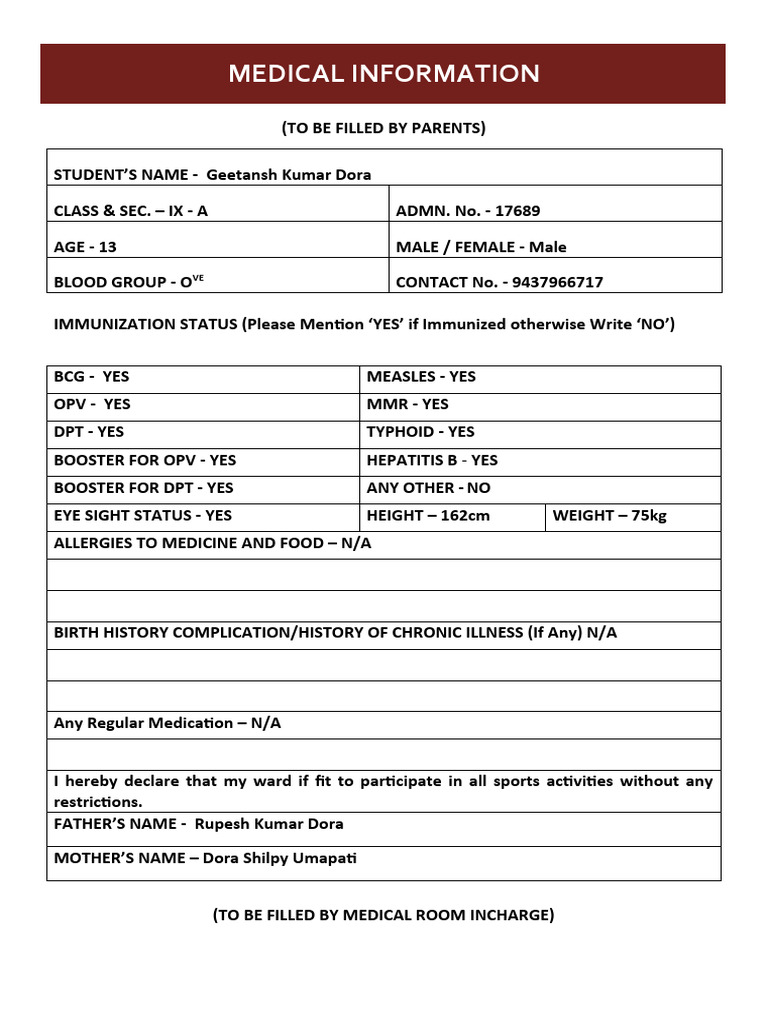Medical Information Form | PDF