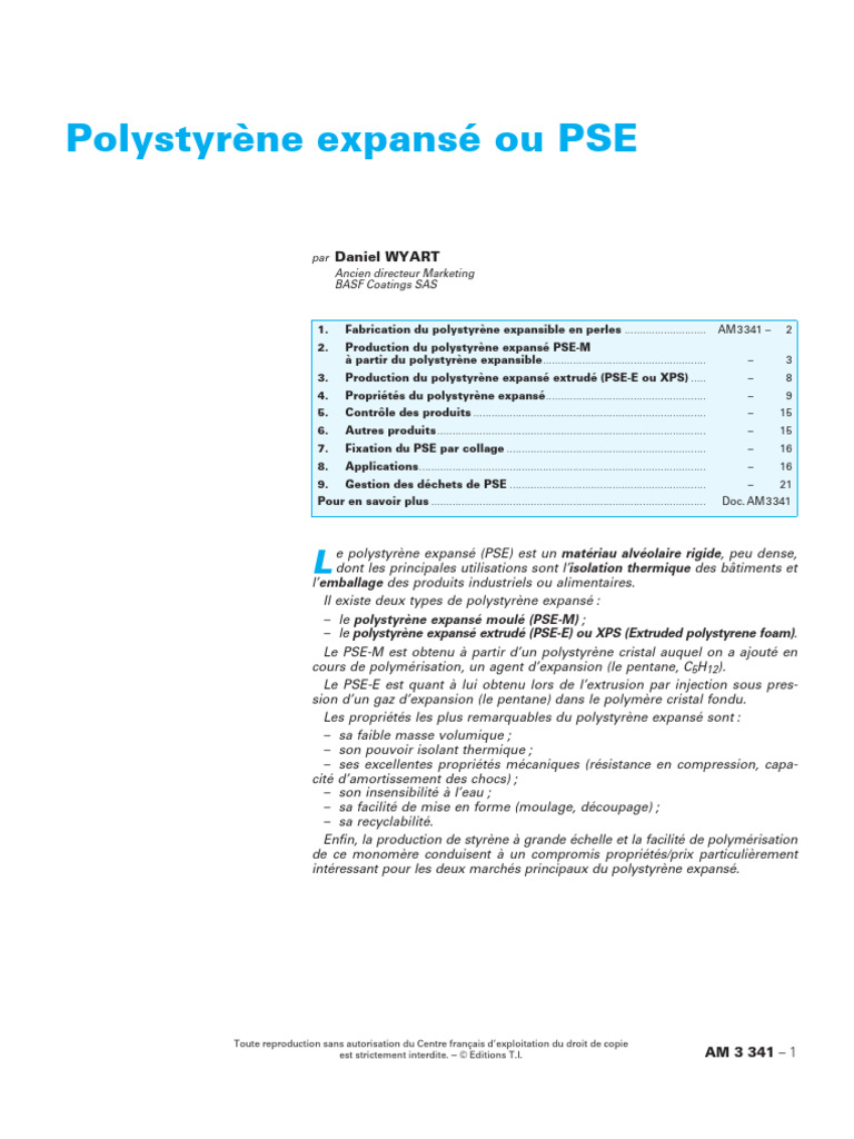 AM3341 Polystyrène Expansé Ou PSE | PDF