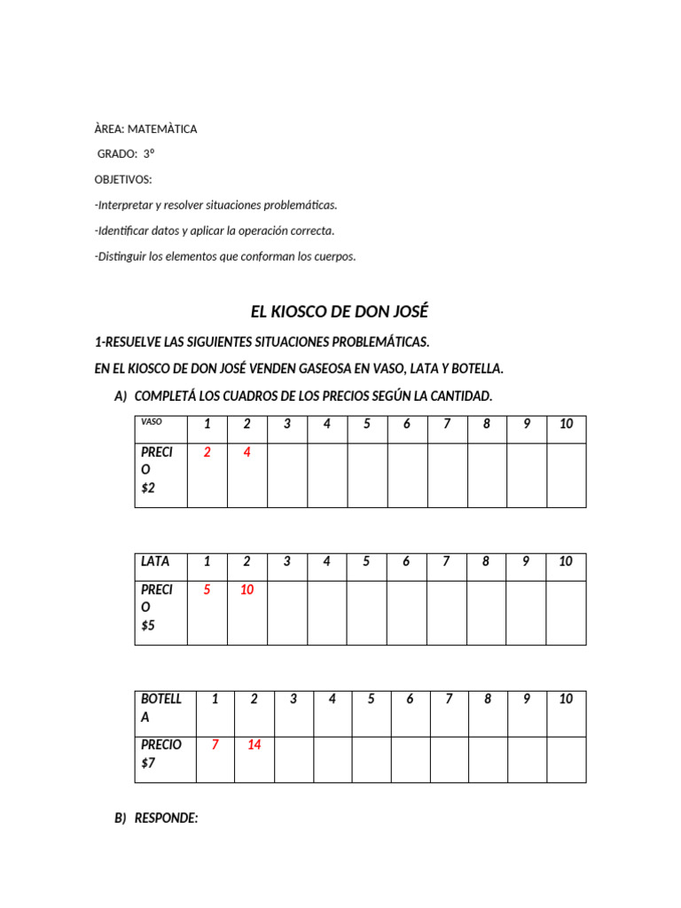 Ejercicio Matematica 3 Grado | PDF | Geometría | Matemáticas