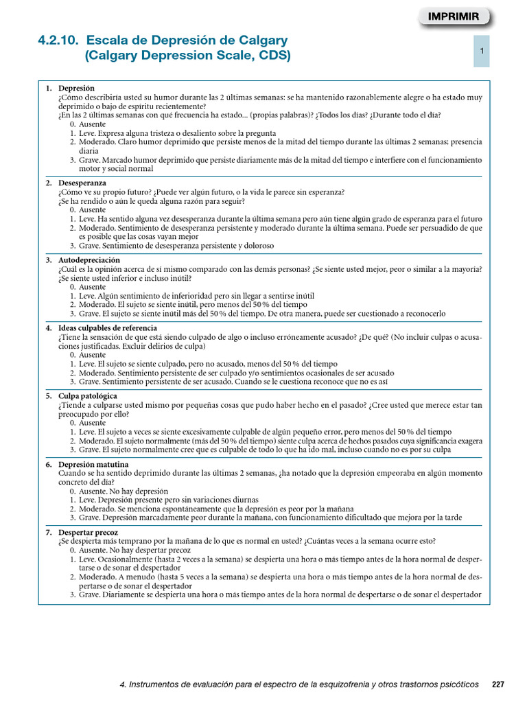 5.6. Escala de Depresión de Calgary (Calgary Depression Scale, CDS) | PDF