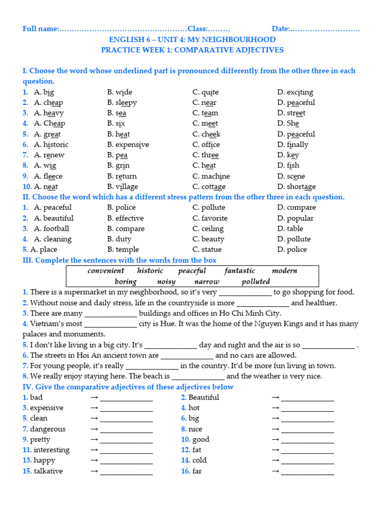 Unit 4 My Neighbourhood Comparative Adjectives | PDF