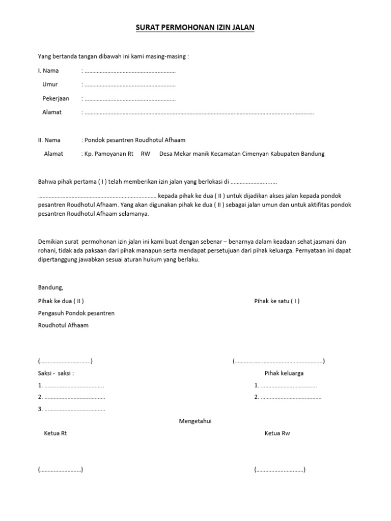 Surat Permohonan Izin Jalan | PDF