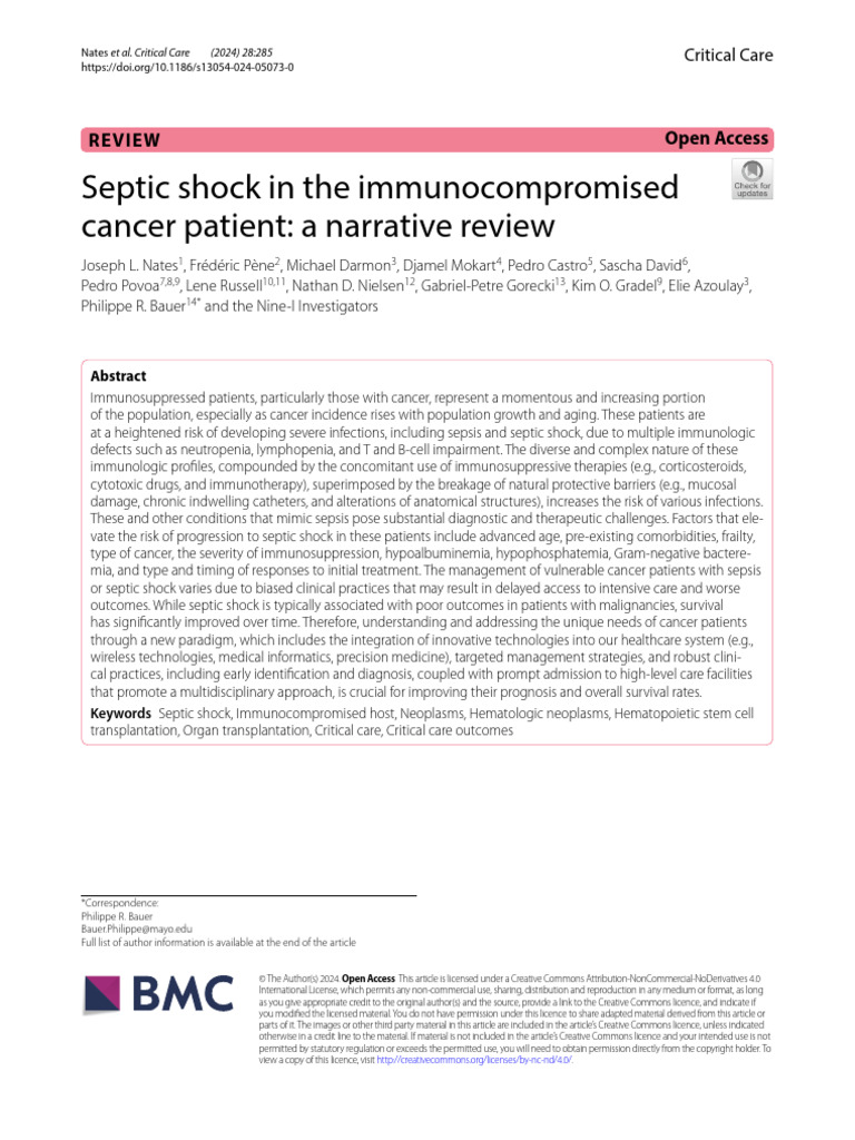 Septic Shock in The Immunocompromised Cancer Patient: A Narrative ...