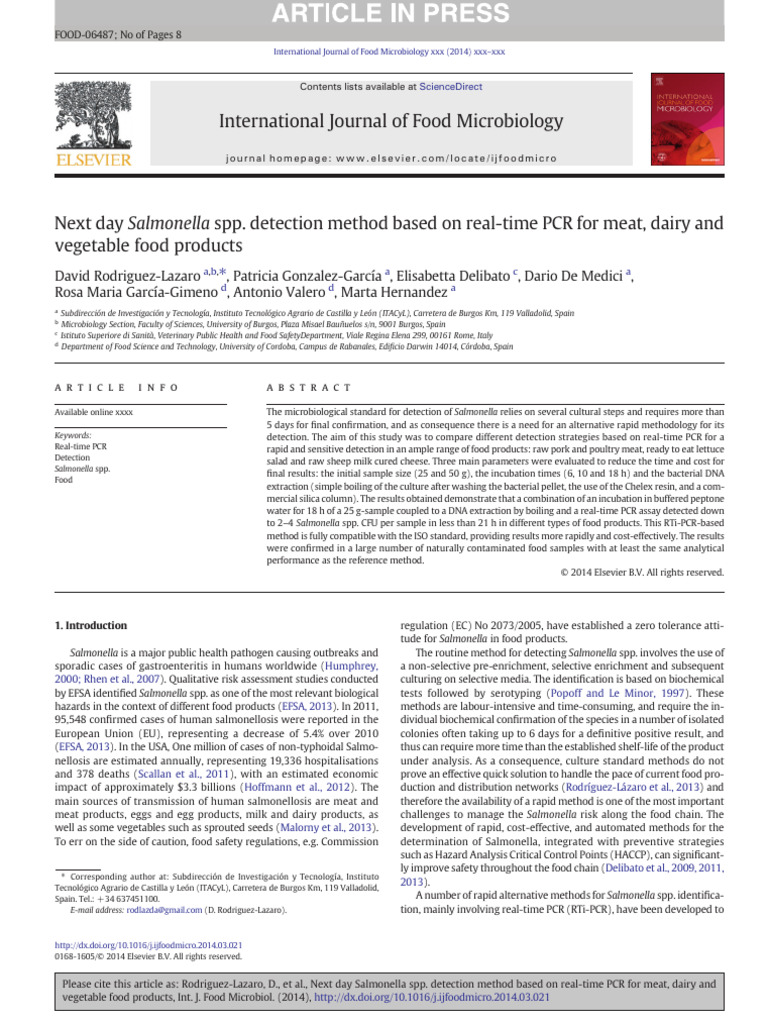 Next - Day - Salmonella - SPP - Detection - Method. Lazaro 2014 | PDF ...