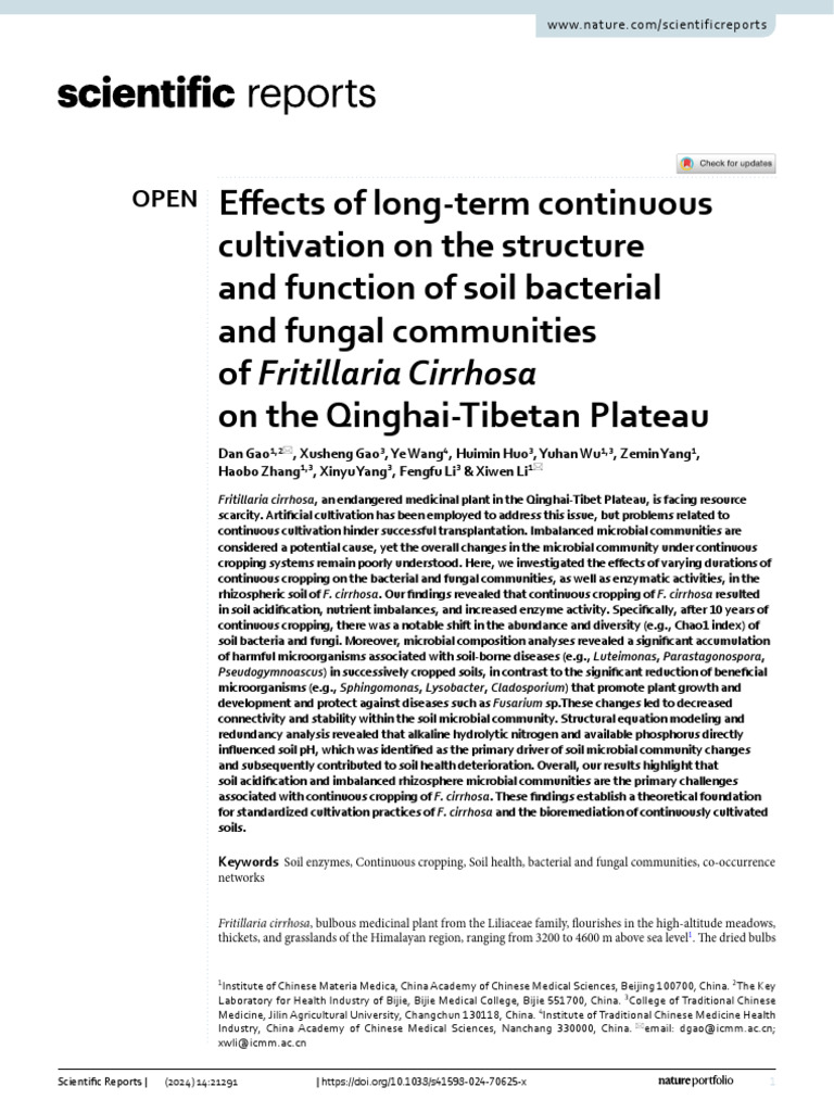 Effects of Long Term Continuous Cultivation On The Structure and Function of Soil Bacterial and ...