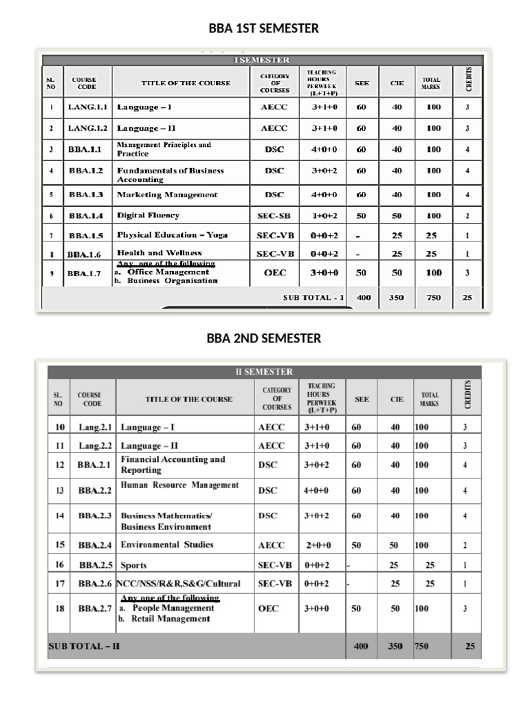 BBA & BCOM Semester Course Overview | PDF